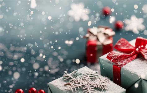 Обои зима снег снежинки размытие текстура Рождество подарки Новый год на телефон и