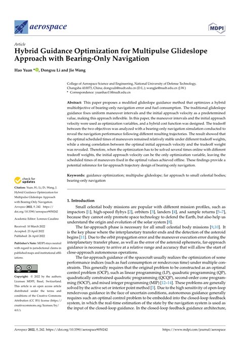 Pdf Hybrid Guidance Optimization For Multipulse Glideslope Approach
