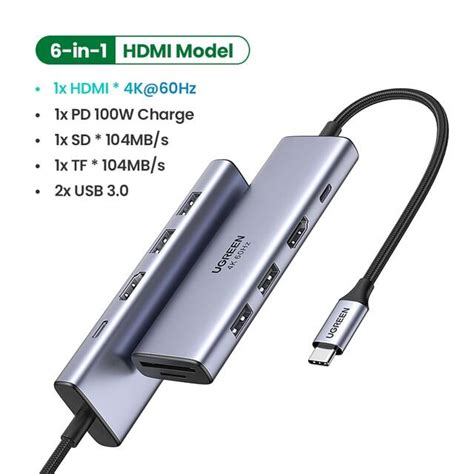 Ugreen Usb C Hub 4พัน60เฮิร์ต Type C เพื่อ Hdmi 20 Rj45 Usb 30 Pd 100