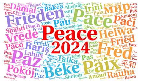 Peace 2024 Word Cloud In Different Languages Stock Illustration