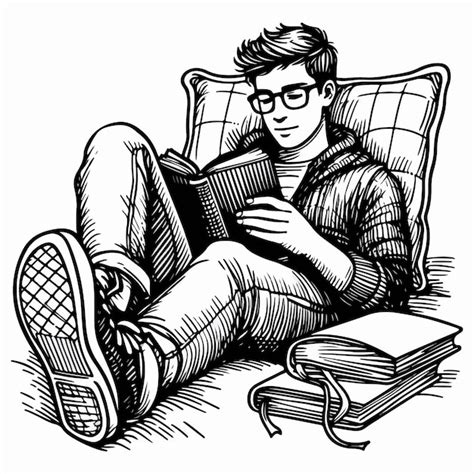 Premium Vector Vector Young Man Lying Down Reading A Book