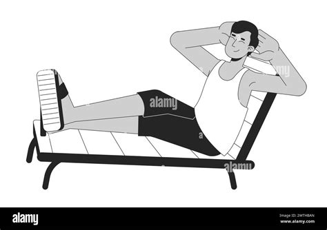 Indian Man Resting On Deckchair Black And White 2d Line Cartoon