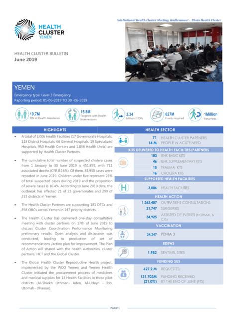 Yemen Health Cluster Bulletin June 2019 Yemen Reliefweb