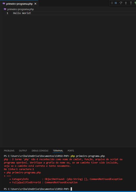 Dúvida Primeiro Programa com erro PHP criando sua aplicação Solucionado