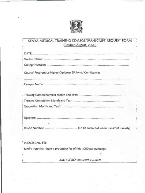 Kmtc Transcript Application Pdf