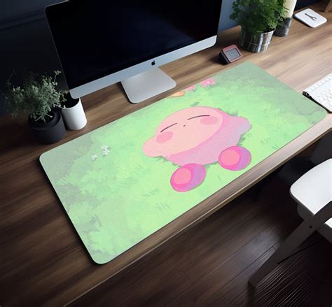 Kirby On Grass Kawaii Kirby Mouse Pad Cute Kirby Custom Etsy