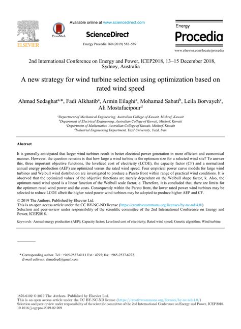 Pdf A New Strategy For Wind Turbine Selection Using Optimization Based On Rated Wind Speed