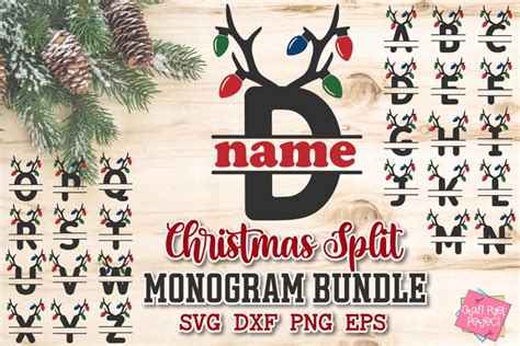 Christmas Split Monogram SVG Bundle Reindeer Alphabet Svg