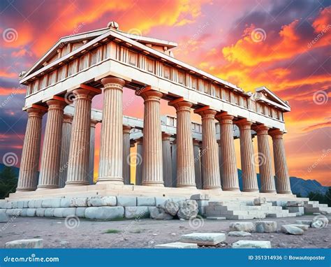 Old Greek Temples Sketch Roman Parthenon With Classical Architecture