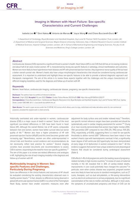 Pdf Imaging In Women With Heart Failure Sex Specific Characteristics