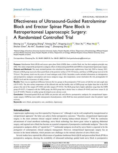 Pdf Effectiveness Of Ultrasound Guided Retrolaminar Block And Erector Spinae Plane Block In