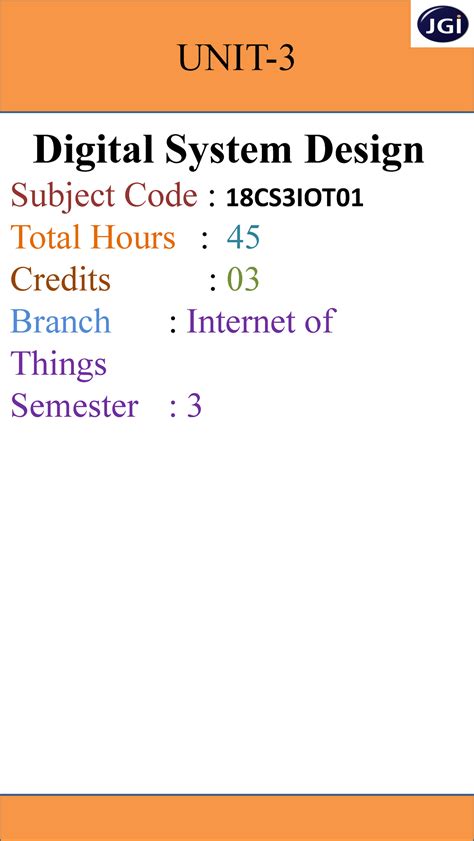 Sequential Circuits Elements Digital System Design Subject Code 18cs3iot Total Hours 45