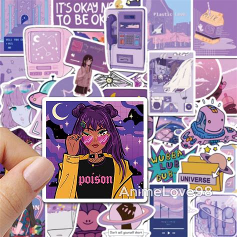 50 Pcs Aesthetic Anime Girl Sticker Pack Cute Kawaii Retro Etsy