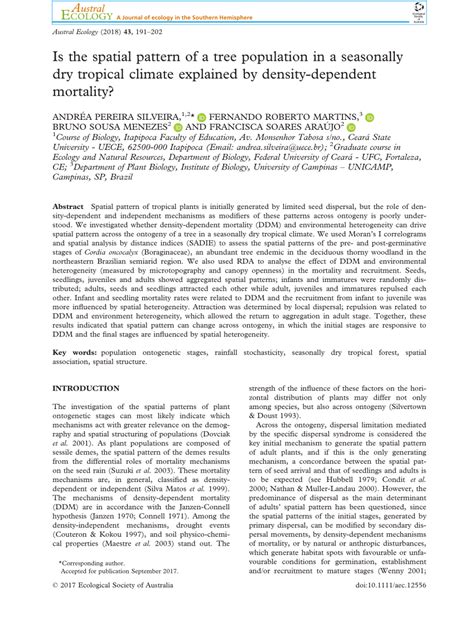Pdf Is The Spatial Pattern Of A Tree Population In A Seasonally Dry Tropical Climate Explained