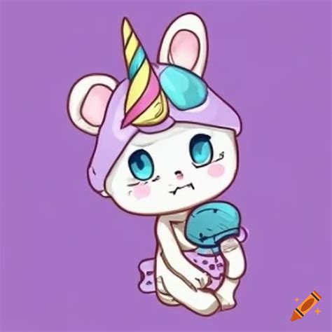 Adorable Chibi Protogen Unicorn Bunny With Visor Wearing A Cute Diaper