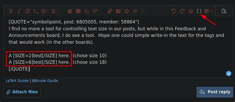 question about the tags for controlling text size in our post
