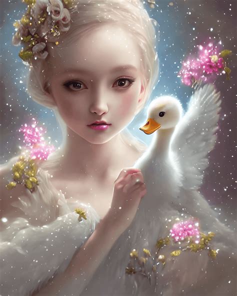 Whimsical Detailed Fantasy Cute Kawaii White Duckling · Creative Fabrica