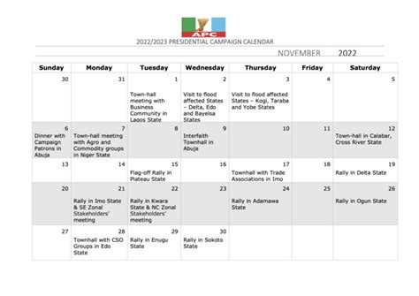 2023 Apc Releases Presidential Campaign Calendar The Witness Newspaper