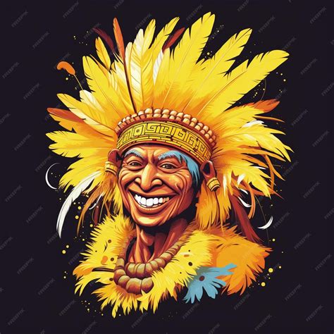 Premium Ai Image Smiling Native American Man With Feather Headdress