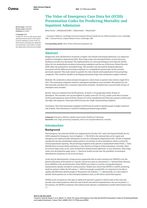 Pdf The Value Of Emergency Care Data Set Ecds Presentation Codes
