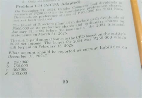 Problem 1 14 AICPA Adapted On Decamber 51 StudyX