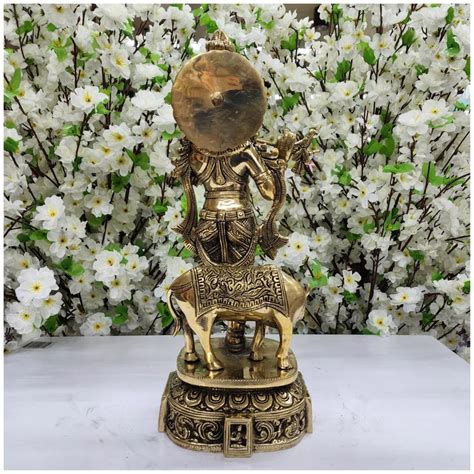 Lord Krishna With Cow Statue Brass Krishna Idol Large Krishna Etsy