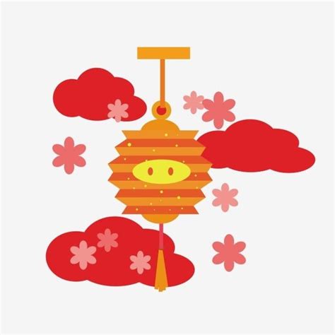 手描きの新年ランタンイラスト 新年の赤い提灯 赤い雲の装飾 お祝い花飾り ぶら下がっているランタンイラストイラスト画像とpngフリー素材透過の