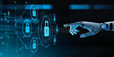 Cyber Security And Data Protection Robotic Hand Touching Digital Lock Interface Stock Image