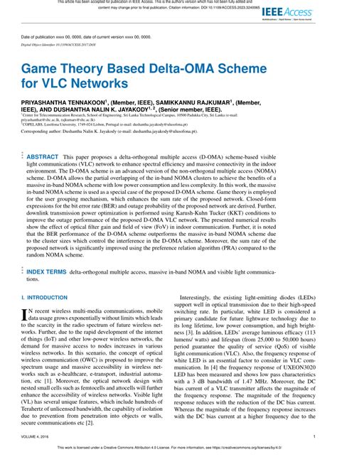 PDF Game Theory Based Delta OMA Scheme For VLC Networks