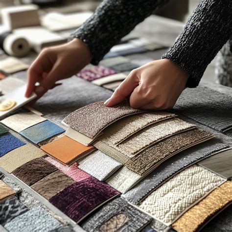 A Designer Working With Fabric Swatches To Match Colors And Textures Premium Ai Generated Image