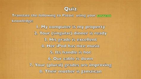 Lesson 4 Quiz Answers Possessive Adjectives Learn Jamaican Patois