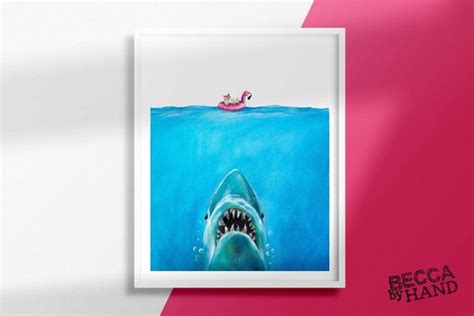 Funny Jaws Cat Art Print Cat In Movie Poster Wall Decor Pop Etsy