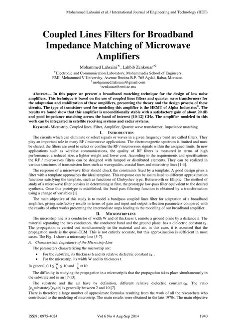pdf coupled lines filters for broadband impedance matching of
