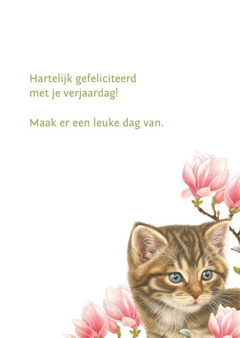 Verjaardagskaart Kitten Met Magnolia Kaartje2go