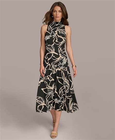 Donna Karan New York Donna Karan Womens Floral Print Mock Neck Midi
