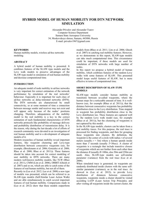 Pdf Hybrid Model Of Human Mobility For Dtn Network Simulation