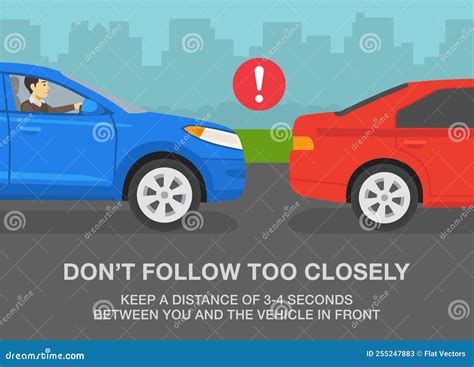 Blue Suv Following A Red Sedan Car Too Closely Keep A Safe Distance On
