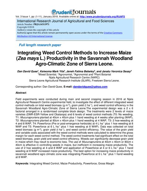 Pdf Integrating Weed Control Methods To Increase Maize Zea Mays L Productivity In The