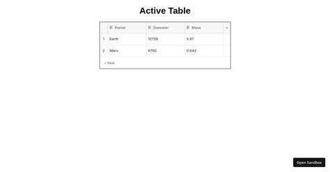 Active Table Examples Codesandbox