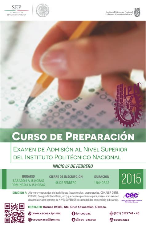 Boletín CEC IPN Oaxaca Curso de preparación para el examen de admisión