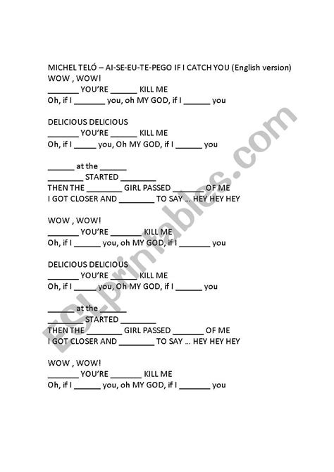 MICHEL TELO AI SE EU TE PEGO ENGLISH VERSION ESL Worksheet By