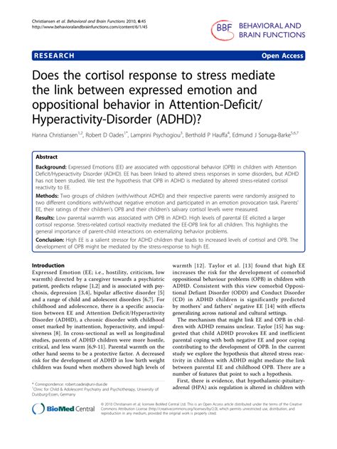 Pdf Does The Cortisol Response To Stress Mediate The Link Between