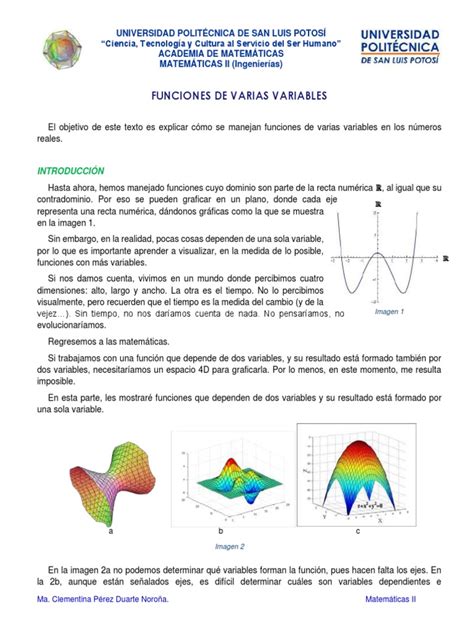 Funciones De Varias Variables Pdf Curva Función Matemáticas