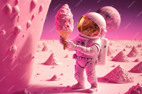 Premium Photo Pink Ice Cream Eating Astronaut Wallpaper Ai Generated Art