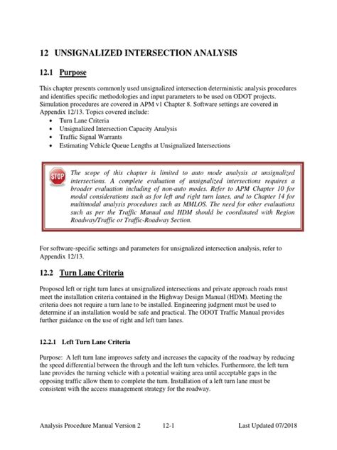 12 Unsignalized Intersection Analysis 12 1 Purpose Pdf Traffic Lane