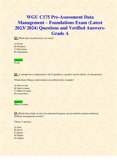 Wgu C175 Data Management Foundations Final Examswgu C175 Pre