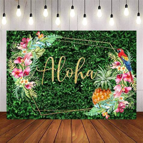 Mocsicka Green Grass And Aloha Flowers Photo Background Outdoor Party