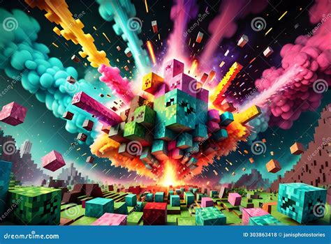 Exploding Minecraft Colorful Cubes Paint And Splashes Minecraft Colorful Blocks Exploding