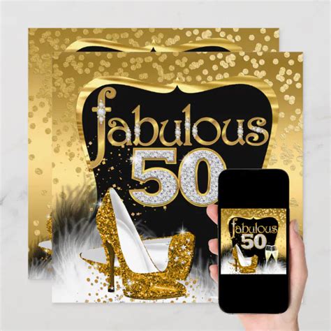 Fabulous 50th Birthday Party Gold Diamond Glitter Invitation Zazzle