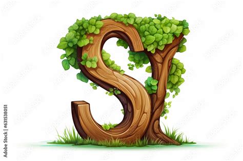Organic Tree Font Alphabet Letter S With Green Leaves Isolated On White Background Creative
